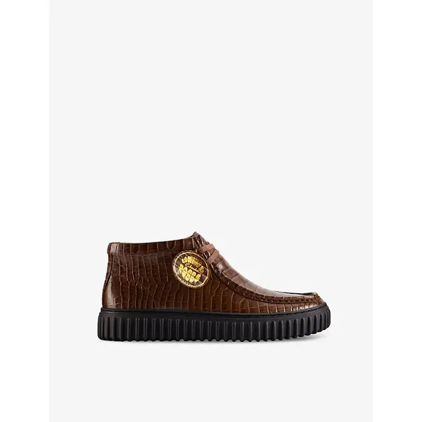 Martine Rose X Clarks Torhill Leather Ankle Boots - Brown Croc Lea